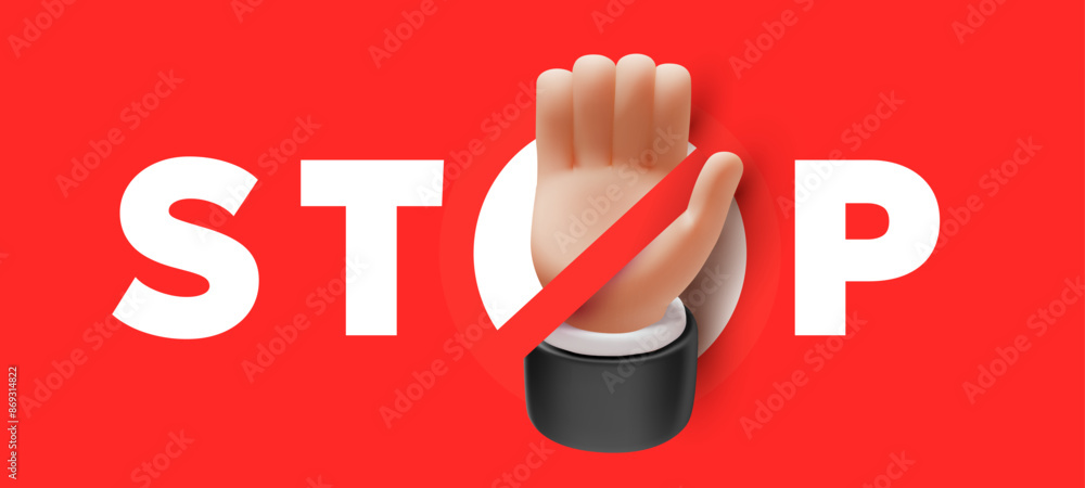 Vector prohibition illustration of word stop and hand raised up gesture ...