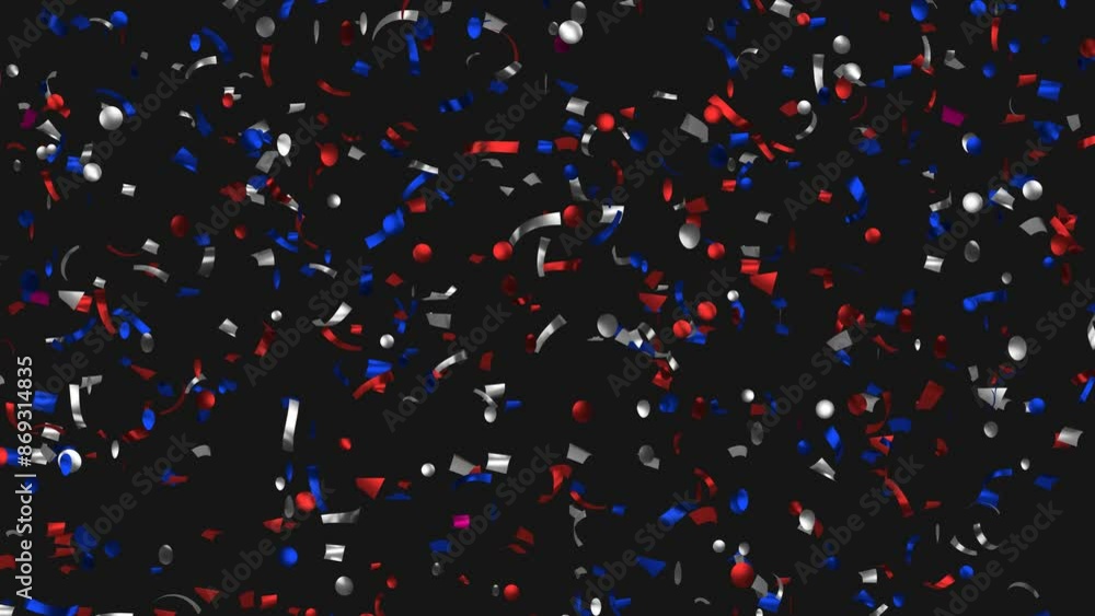 Loop Flying confetti in colors of USA flag on Alpha Channel. American ...