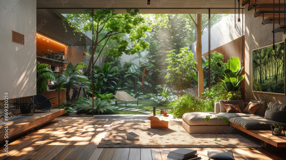 interiors that embrace biophilic design principles, incorporating natural materials, indoor ...