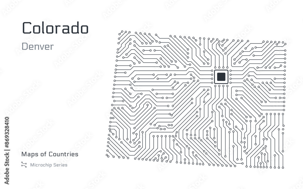 Colorado Map with a capital of Denver Shown in a Microchip Pattern ...