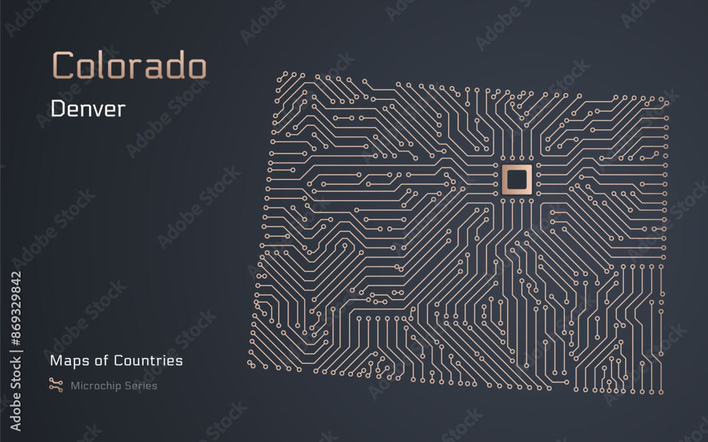 Colorado Map with a capital of Denver Shown in a Microchip Pattern ...
