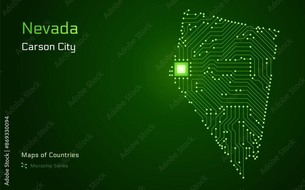 Nevada Map with a capital of Carson City Shown in a Microchip Pattern ...