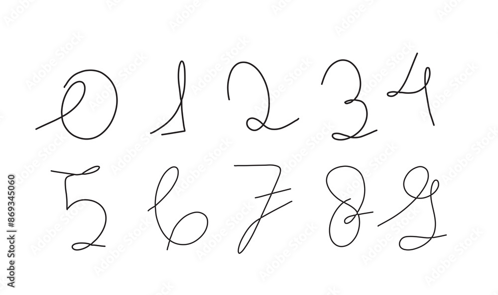 continuous line drawing Numbers.Line art of numbers. Vector ...
