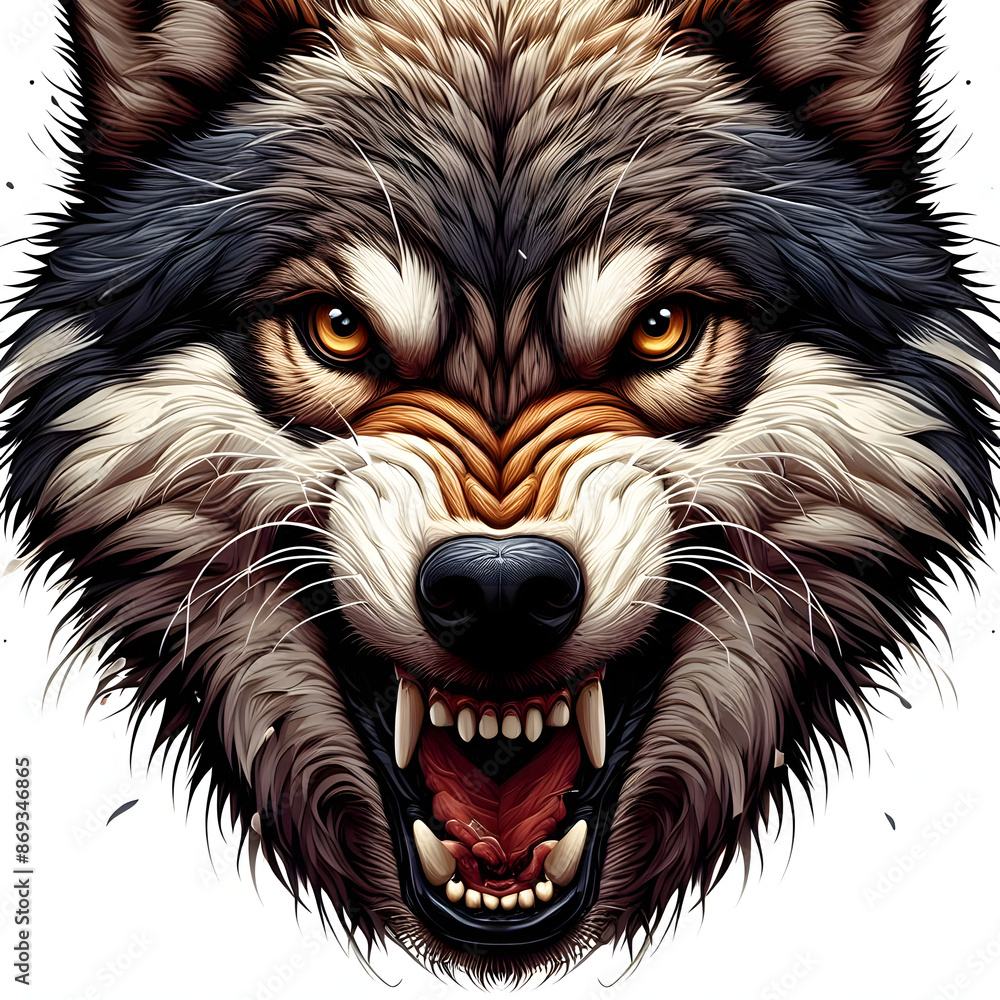 angry timber wolf solid white background illustrations Stock ...