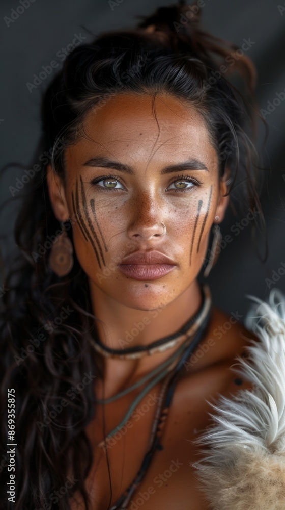 Maori woman with a traditional moko, looking strong Stock Illustration ...