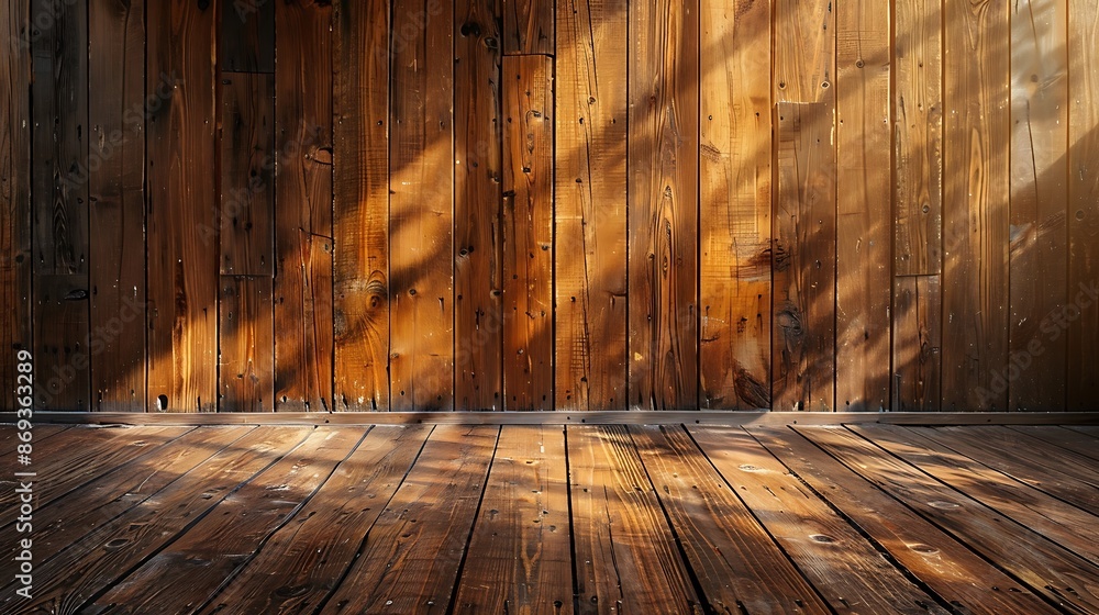 Wooden wall background with warm lighting and wooden floor, wood ...