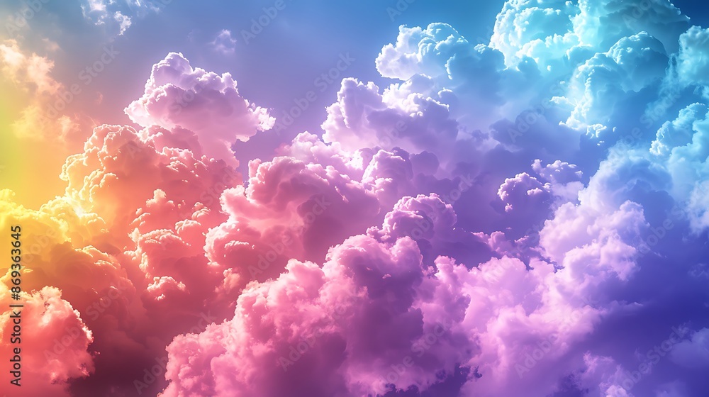 Colorful clouds on a purple background, rainbow colored clouds, cloud ...