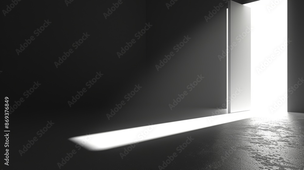 Open door in a dark room with light coming from outside, often used as ...