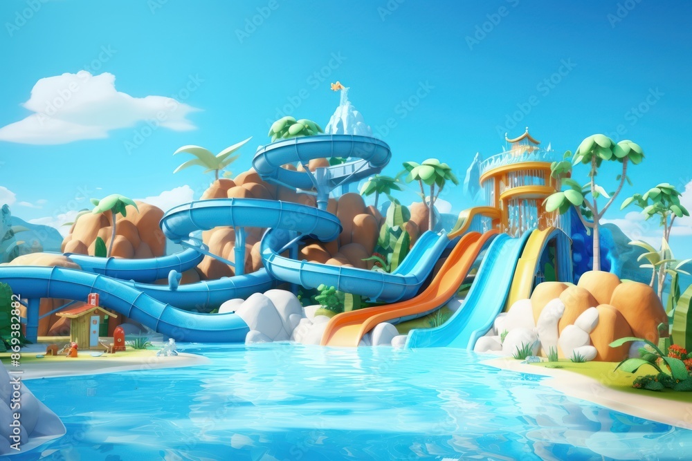 Cartoon water park water park. Stock Illustration | Adobe Stock