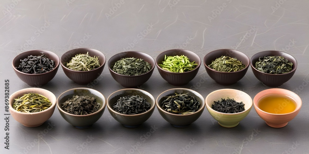 Variety of teas and teaware for traditional Japanese tea ceremony ...