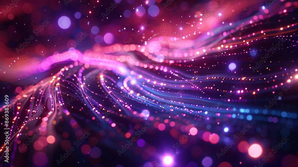 Intertwined strands of luminous fibers create a complex network ...