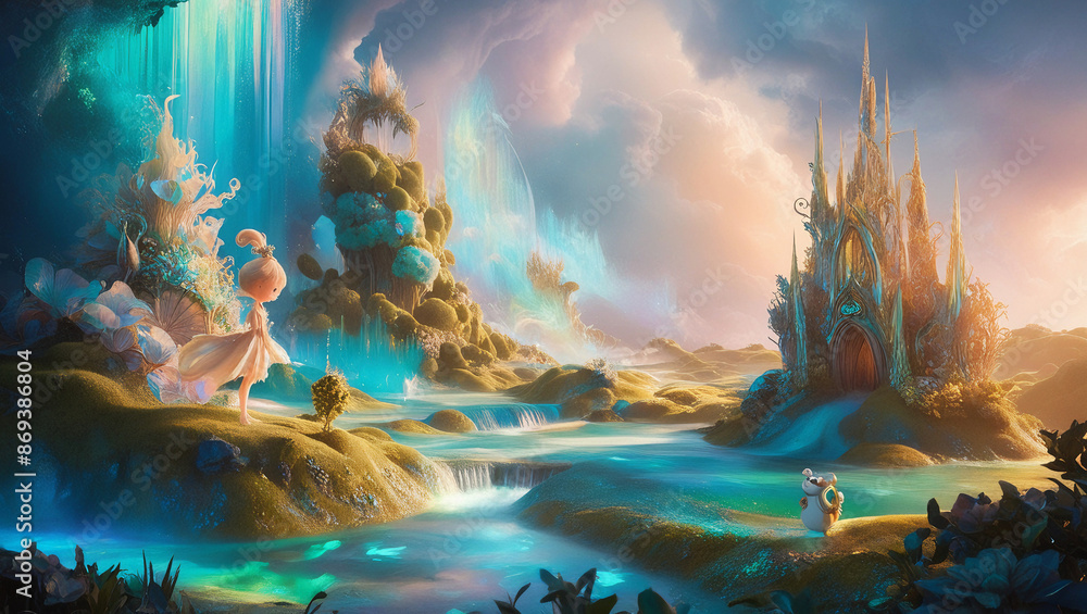 fantasy scene combining 2D hand-drawn characters with 3D modeled ...
