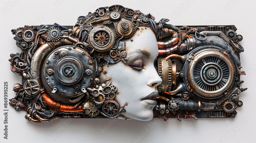 Gothic horror-themed sculpture with steampunk and cyber elements on ...