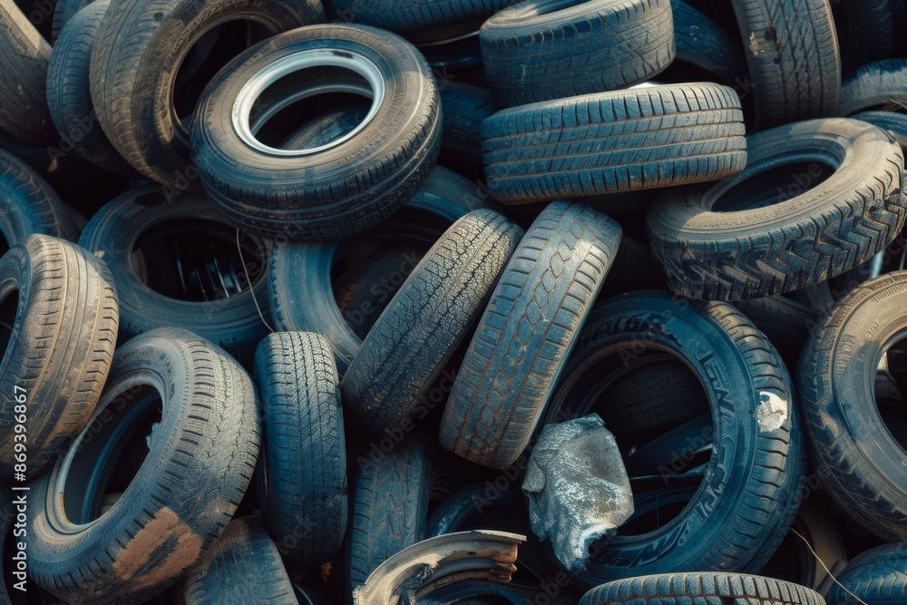 Landfill with old tires and tyres for recycling, Reuse of waste rubber ...