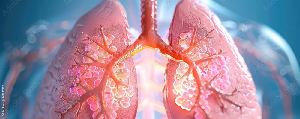 Detailed illustration of human lungs, focusing on respiration and ...