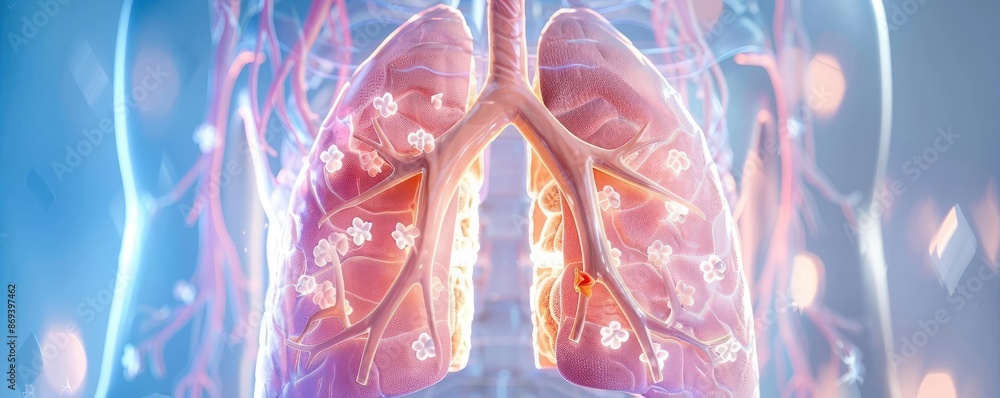 Detailed illustration of human lungs, focusing on respiration and ...