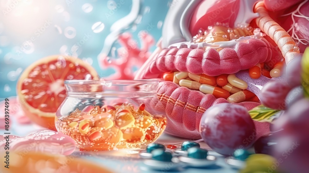 Detailed illustration of the human pancreas, focusing on enzymes and ...