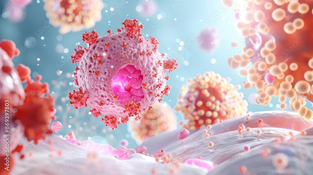 Illustration of spleen cells engaged in immunity and lymphocyte ...