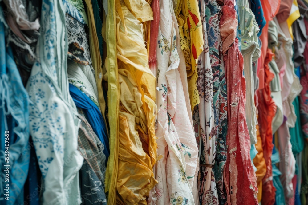 fast fashion and upcycling concept, environmental effect of clothing ...