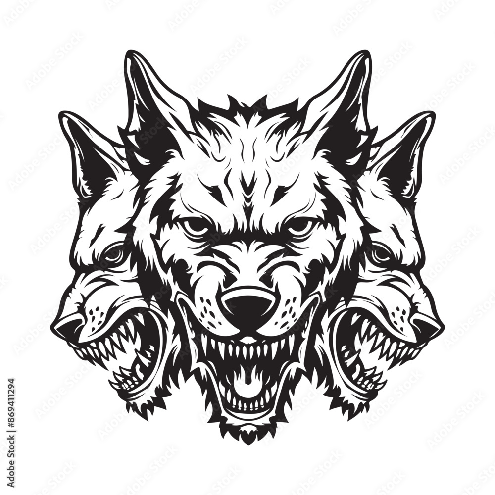 Cerberus Vector Head Black White Logo Mascot Template isolated on white ...