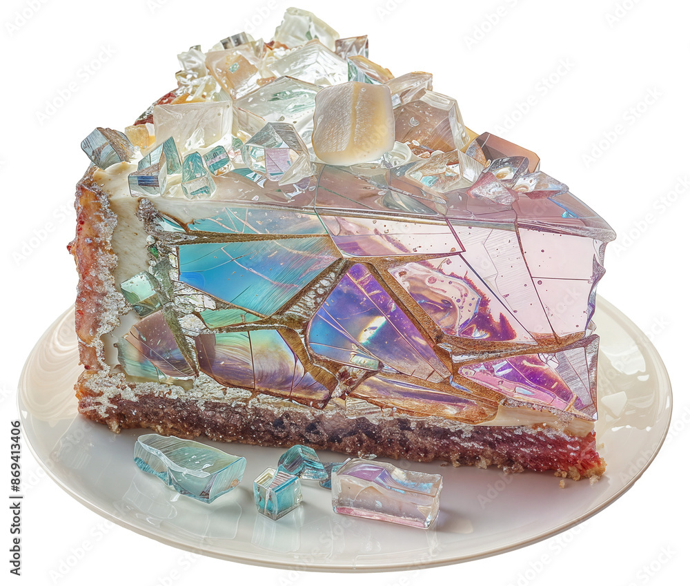 Slice of Stained Glass Cheesecake with Crystalline Topping on ...