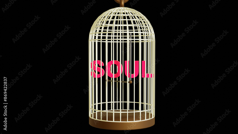 Soul trapped in a cage abstract idea. Restricted freedom. 3d render ...