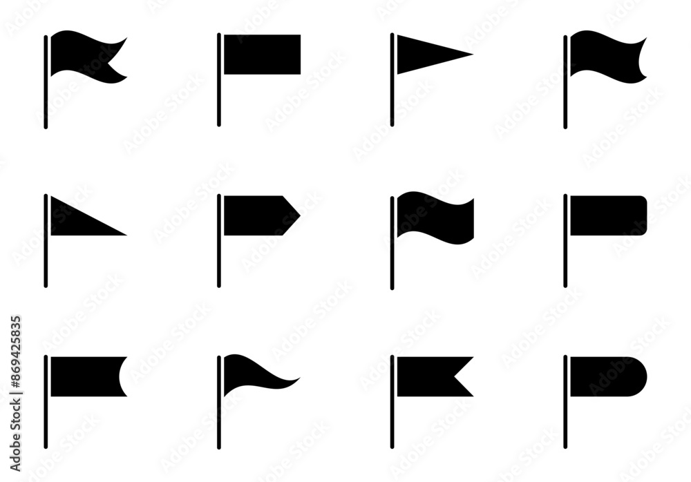 Flag icons set. Flags silhouette collection. Pennant flag different ...