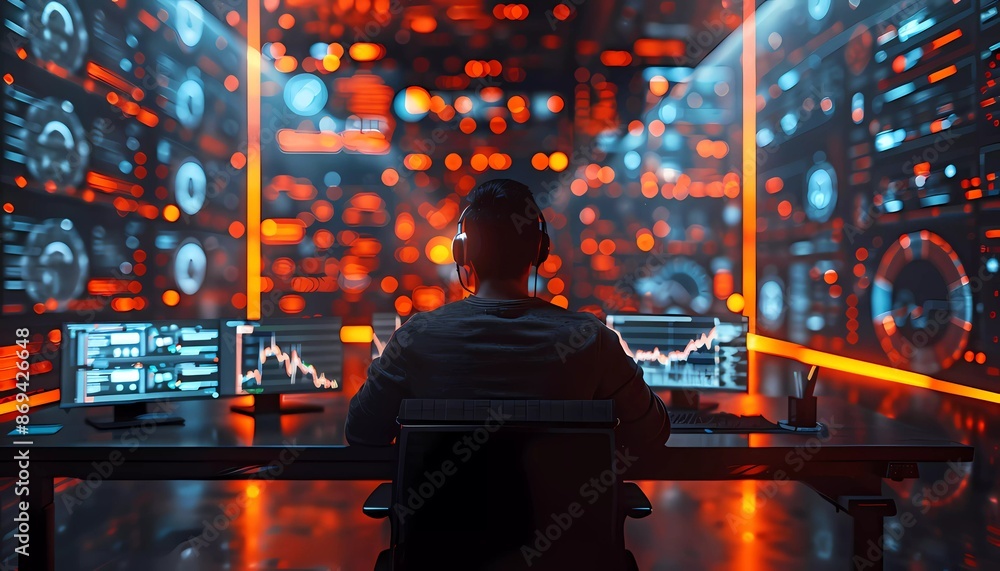 Cyber Threat Detection, cybersecurity operations center with icons of ...