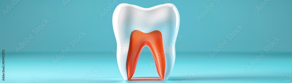 3D illustration of a tooth cross-section on a blue background ...