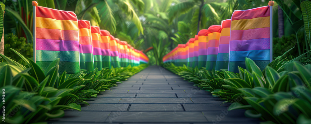 Pride Flags Line a Path Through Lush Greenery, a Symbol of Inclusivity ...