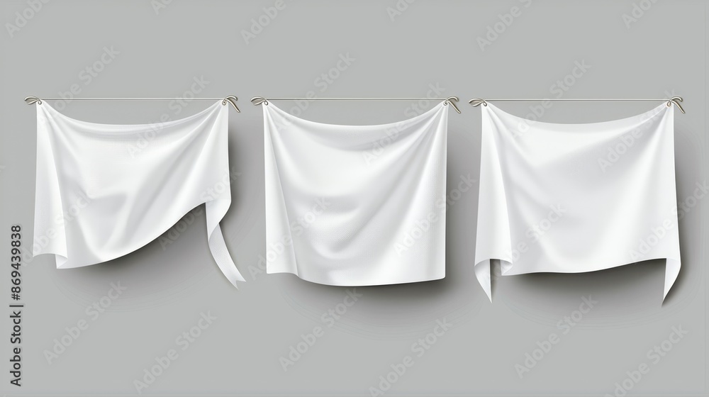 Mockup of white pennant flags on a pole with rounded, straight, pointed ...