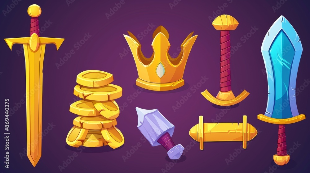 Ancient gold coins with piles of gems and jewelry for fantasy games of ...