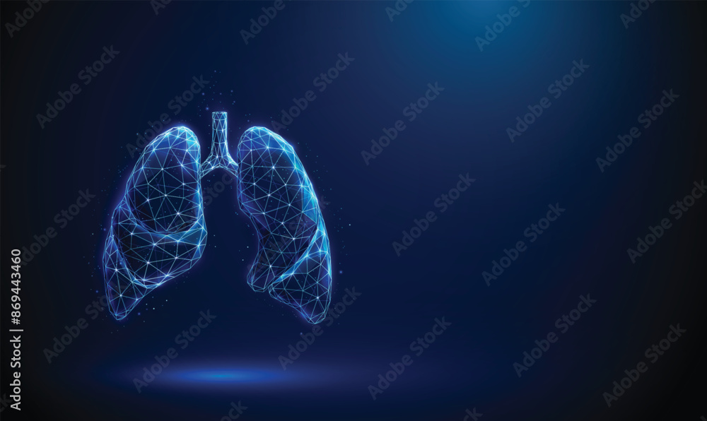 Abstract blue human lungs. Lungs anatomy, left and right lung, trachea ...