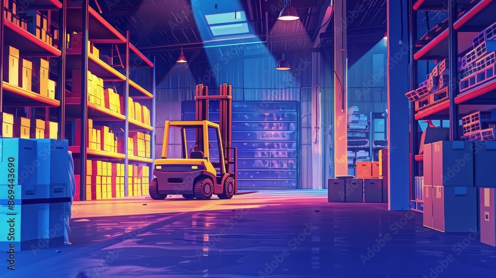 The interior of a factory warehouse with a modern background featuring ...