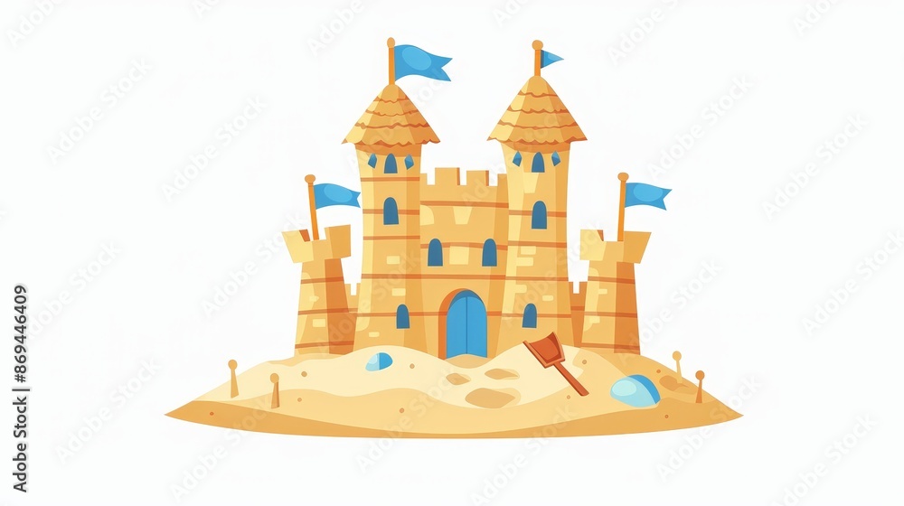 Modern cartoon beach sandcastle. Cute sand castle icon isolated on ...