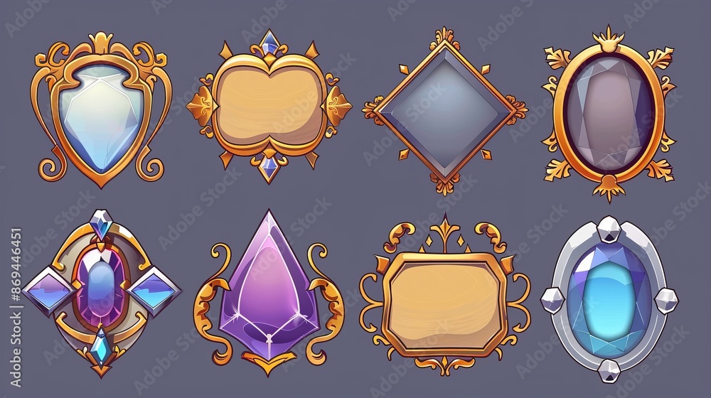 For a rpg game user interface, fantasy gold and silver frames in ...