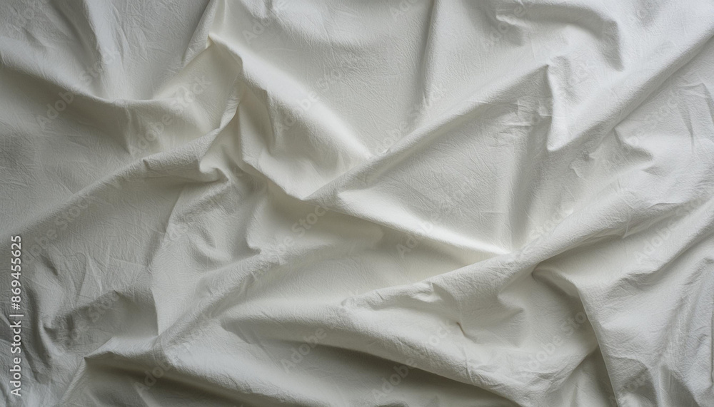 White wrinkled fabric texture. Paste poster template. Glued paper or ...