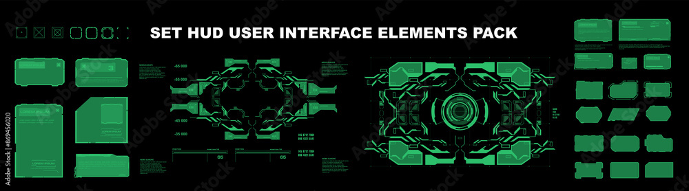 Vector set for user interface HUD. Frames, windows and blocks with ...