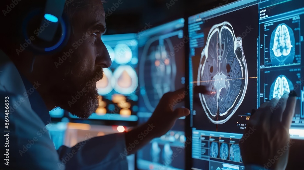 Amazing of a cardiologist analyzing a cardiac MRI with Glow HUD big ...