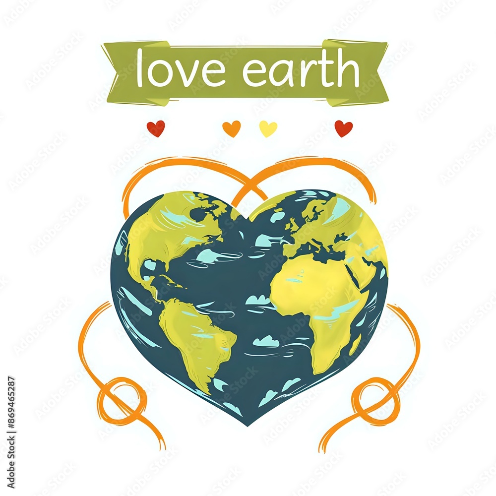 Illustration of a heart-shaped Earth with a banner reading "Love Earth ...
