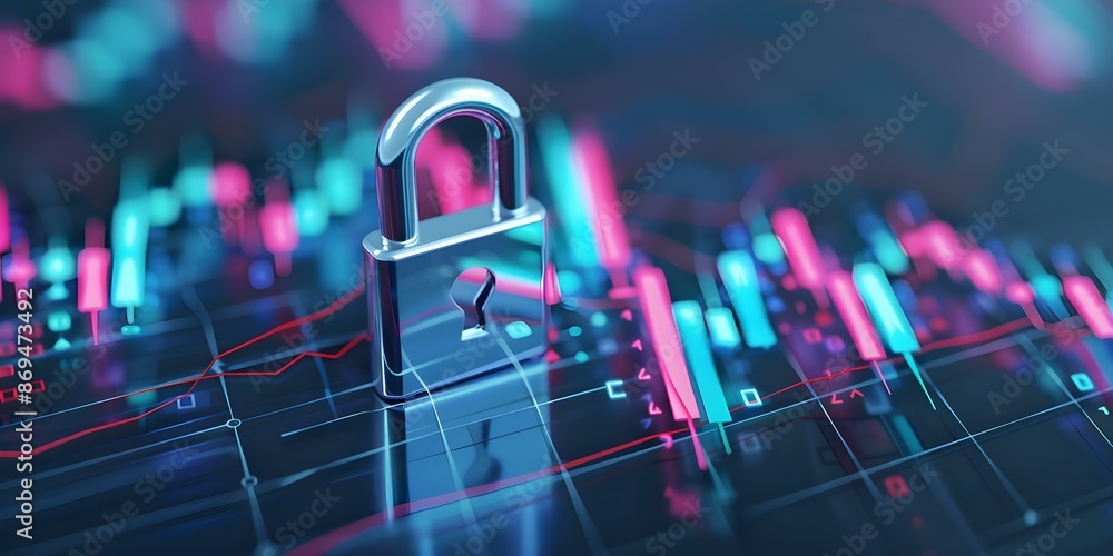 Lock symbol overlaying a business analytics chart for added security ...