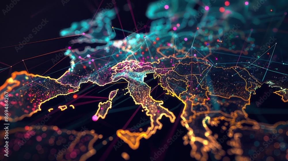 Futuristic digital map of Europe with network connections Stock Photo ...