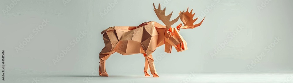 Cute origami moose, 3D model, white background, large antlers Stock ...