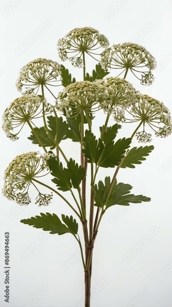 few twigs with small queen annes lace isolated on whit background Stock ...