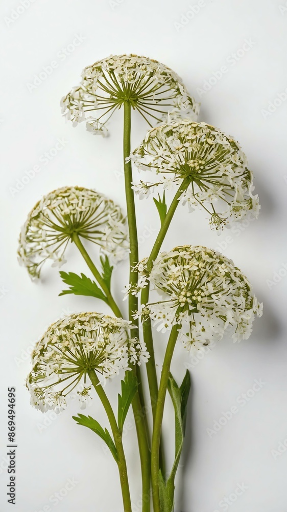 few twigs with small queen annes lace isolated on whit background Stock ...