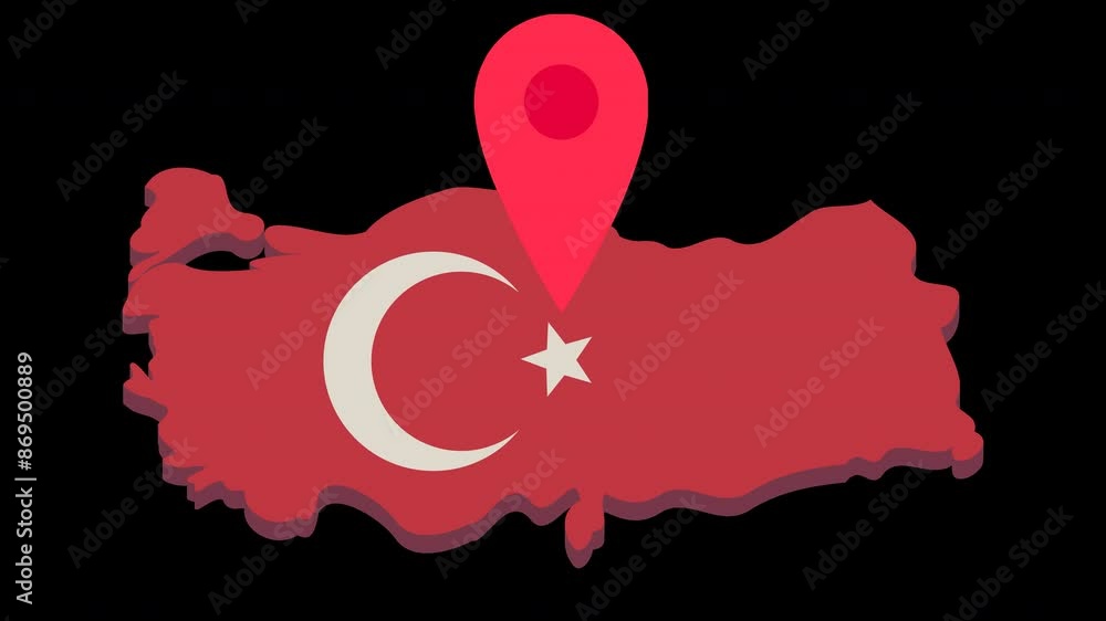 Looping animation of a red location marker bouncing on the 3D map of ...