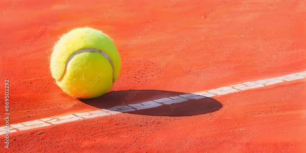 Watercolor painting of a yellow tennis ball on a red clay court A ...