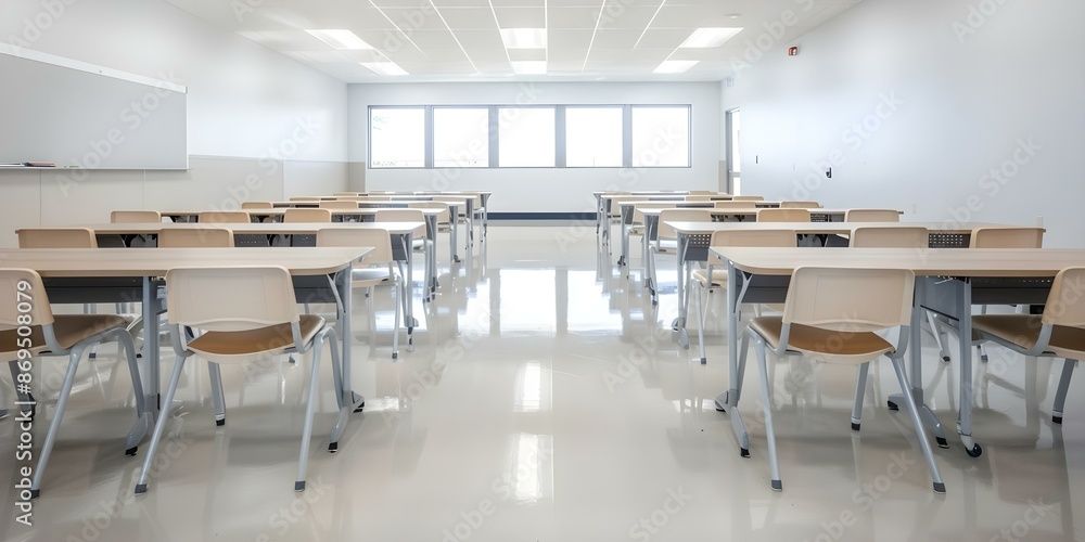 High school classroom empty and prepared for students on the first day ...