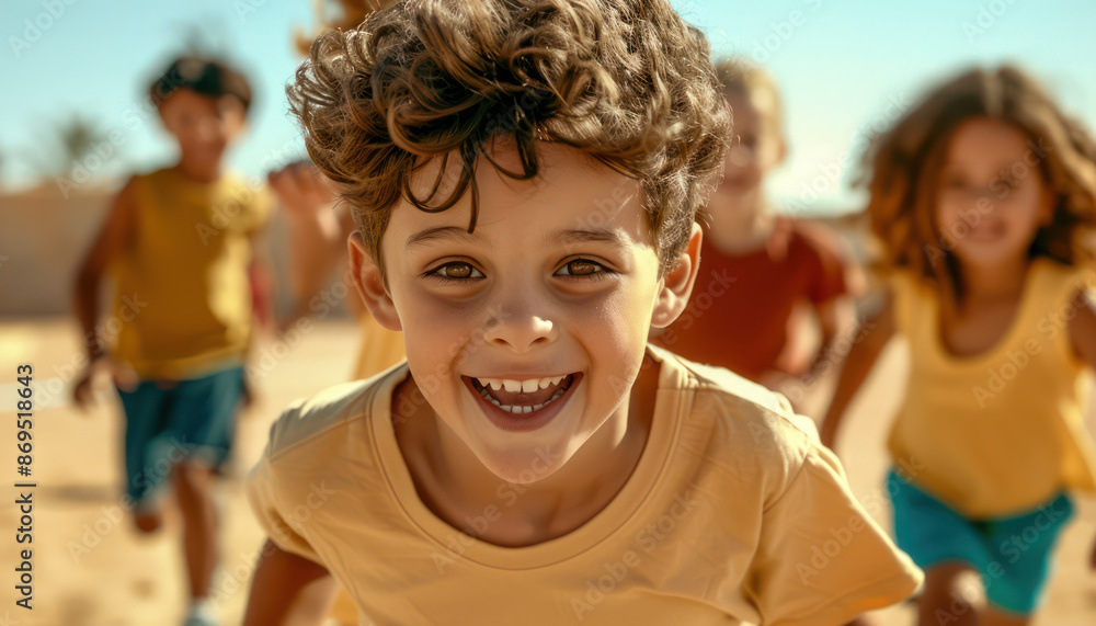 Happy Kids Playing Tag Game Outdoors, Energetic Children Enjoying Fun ...