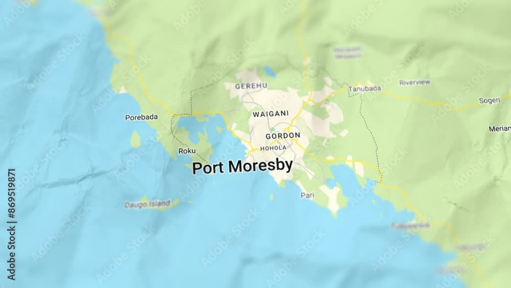 Port Moresby Capital of Papua New Guinea Paper Map, Slider Shot vídeo ...
